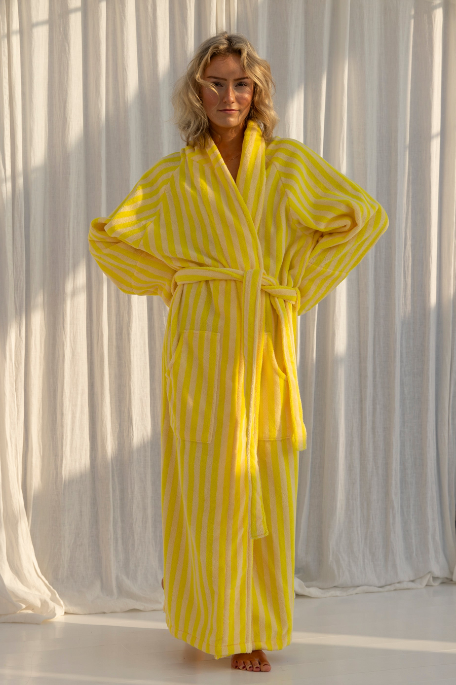 Naram Bathrobe, pristine & neon yellow